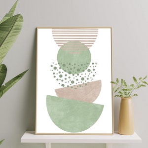 Mid Century Modern Wall Art Set of 3 Prints, Blush Pink and Sage Green ...