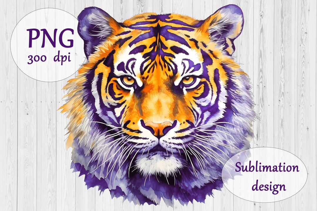 Tiger Sublimation Design, Watercolor Orange and Purple Tiger Mascot Art ...