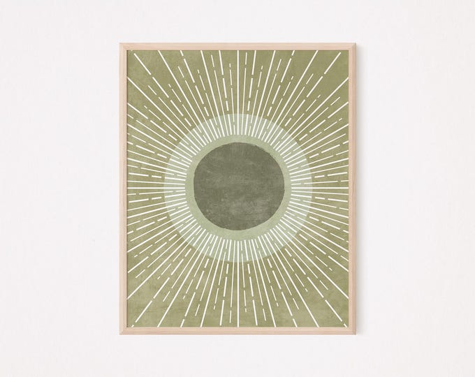 Dark Green Printable Art Set, Forest Green Abstract Sun Art Prints ...