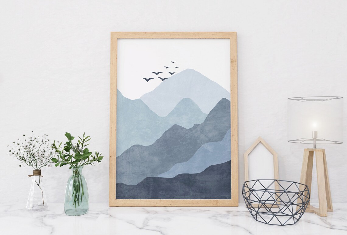 Blue Mountain Art Print Abstract Landscape Wall Art Blue - Etsy