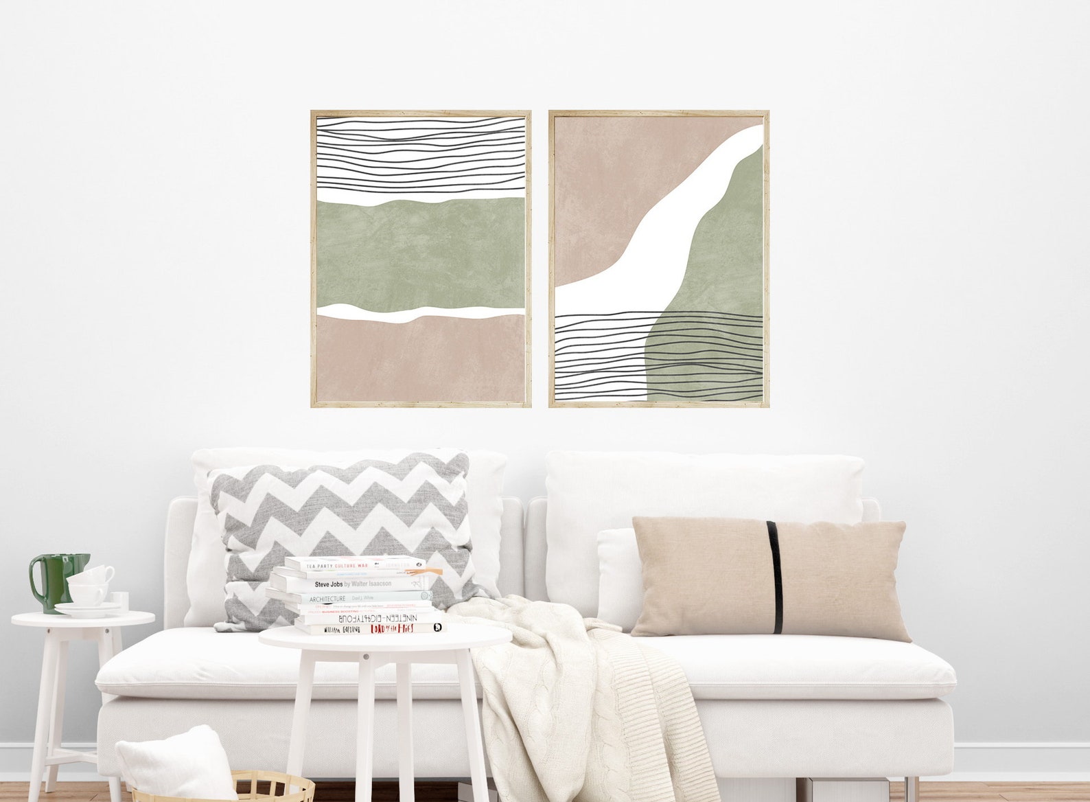 Sage Green and Blush Pink Wall Art Set of 2 Prints Mid - Etsy