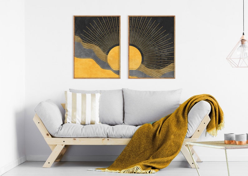 Boho Sun Wall Art Set of 2 Prints Modern Boho Wall Decor - Etsy