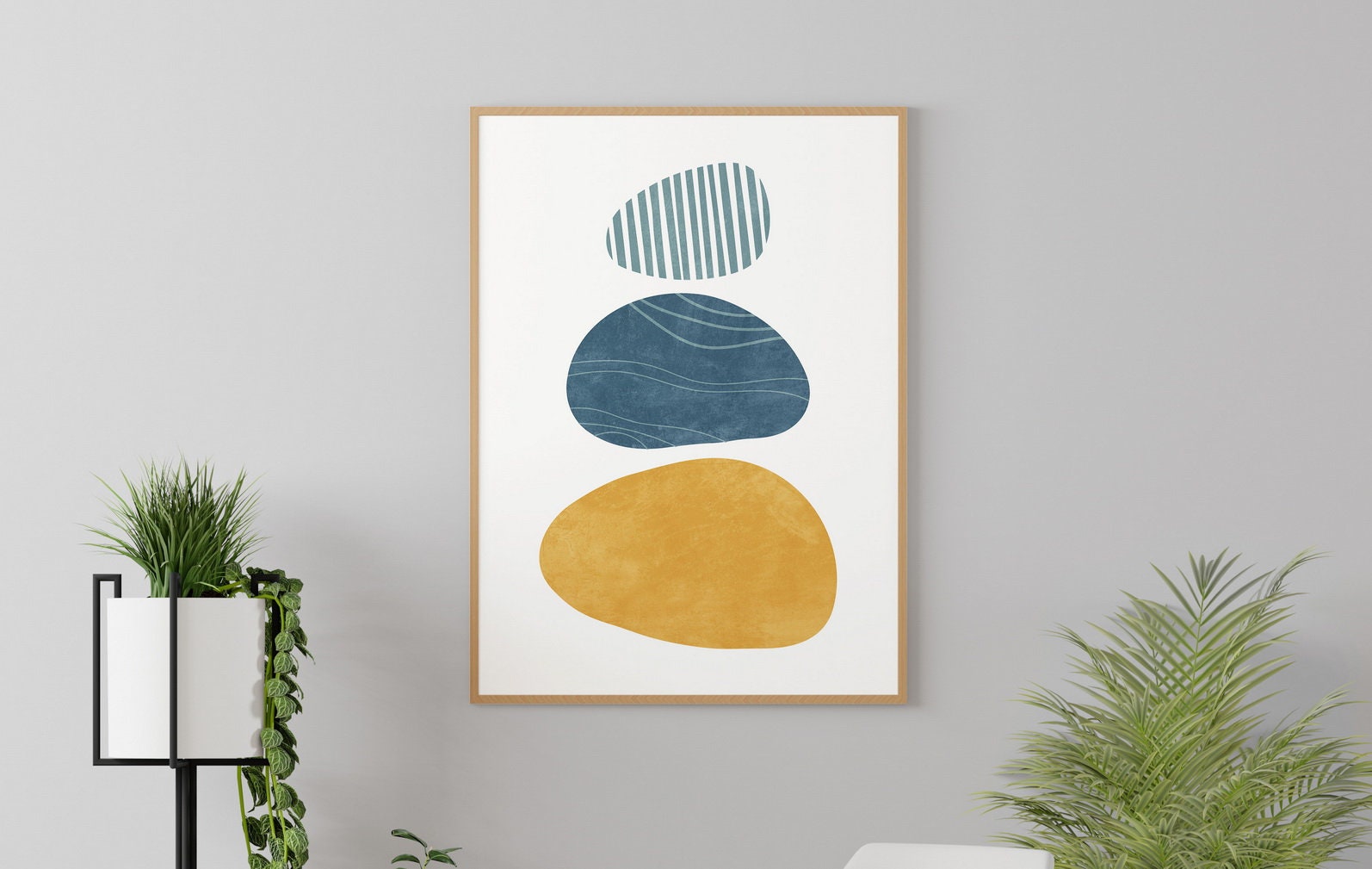 Mid Century Wall Art Set of 3 Prints, Navy Blue and Mustard Yellow 3 ...