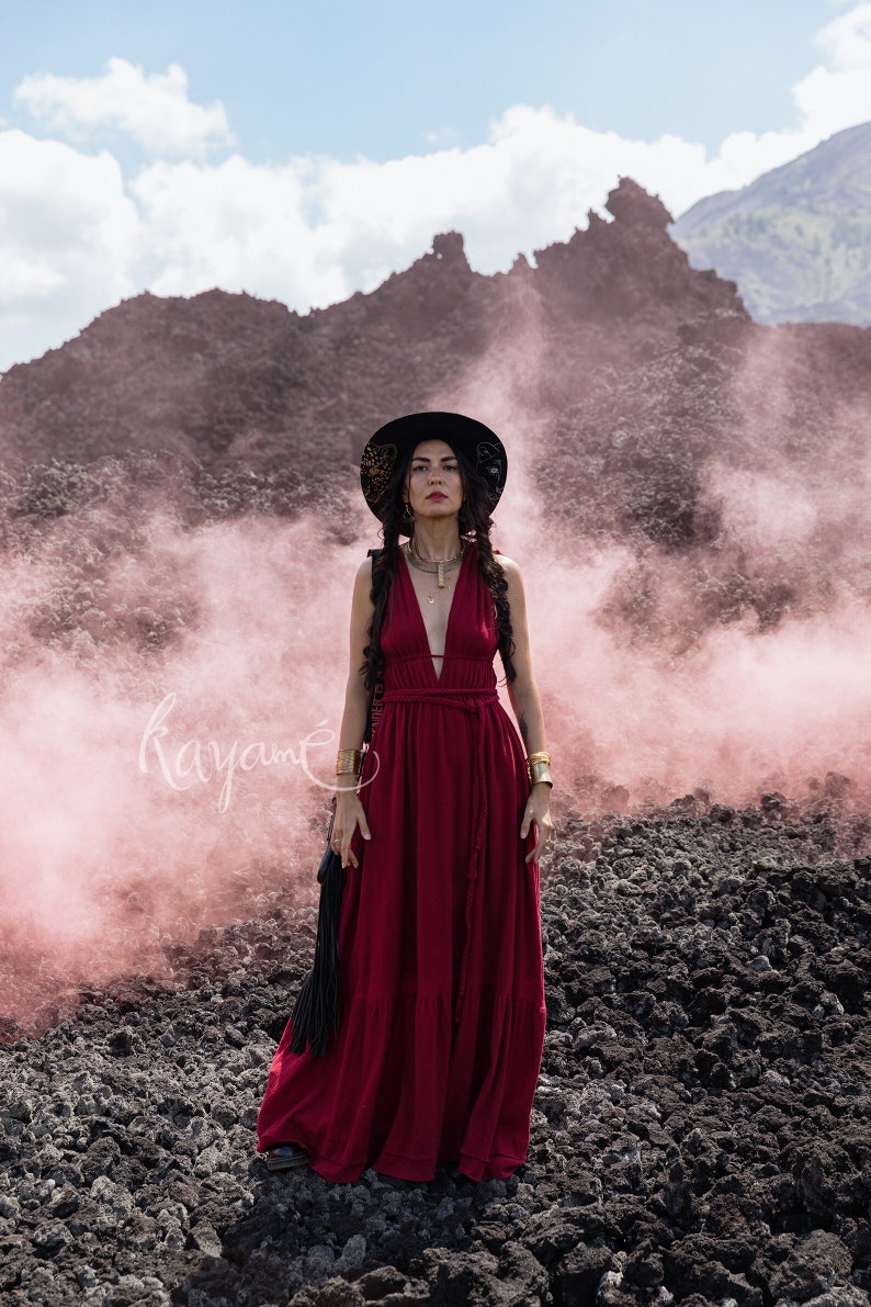 RED DRESS ꧁kayame꧂ Red Goddess Dress • Red Boho Wedding Dress • Greek ...