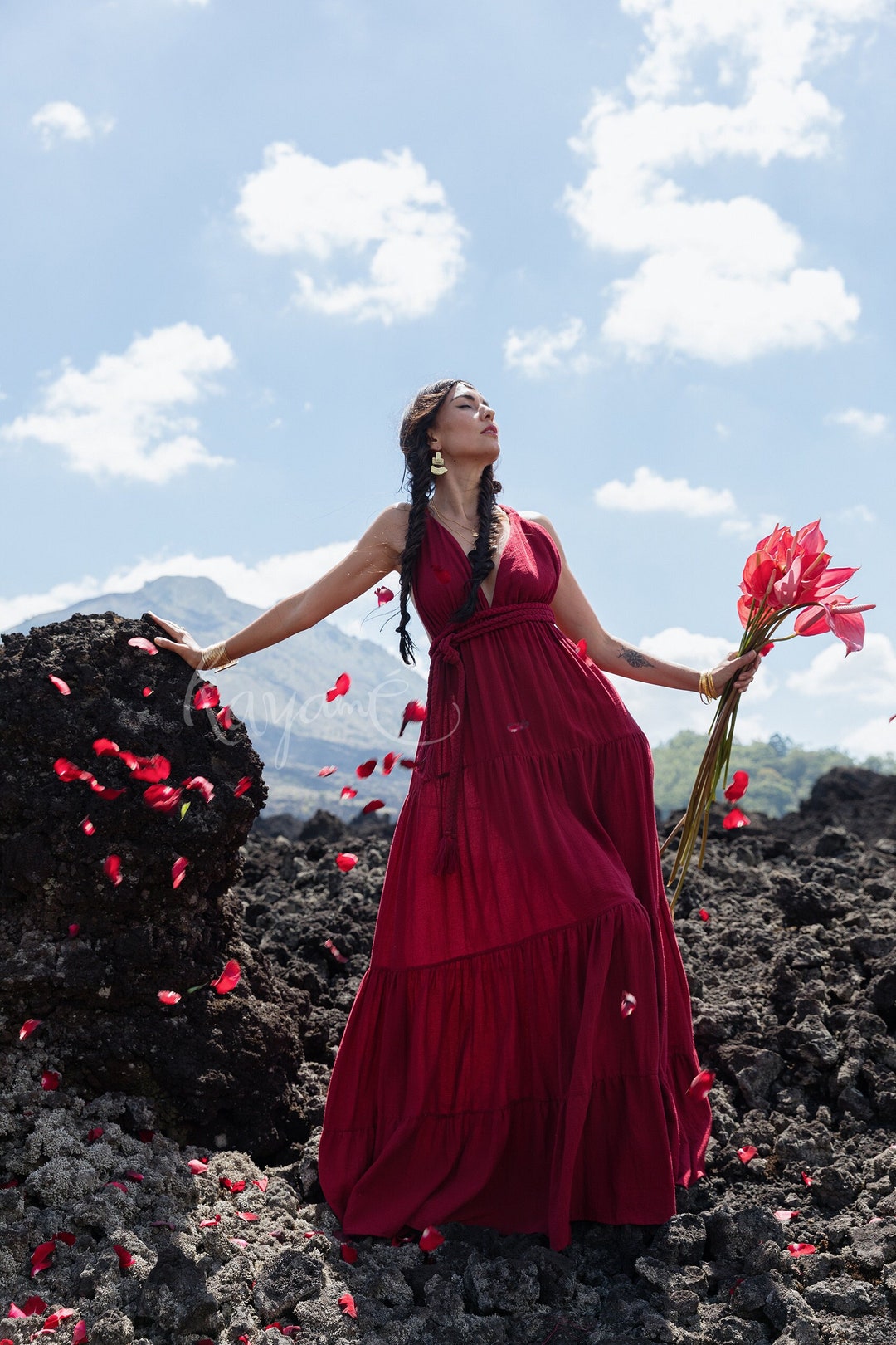 RED GODDESS DRESS kayame Greek Goddess Dress Boho Wedding Dress Grecian ...