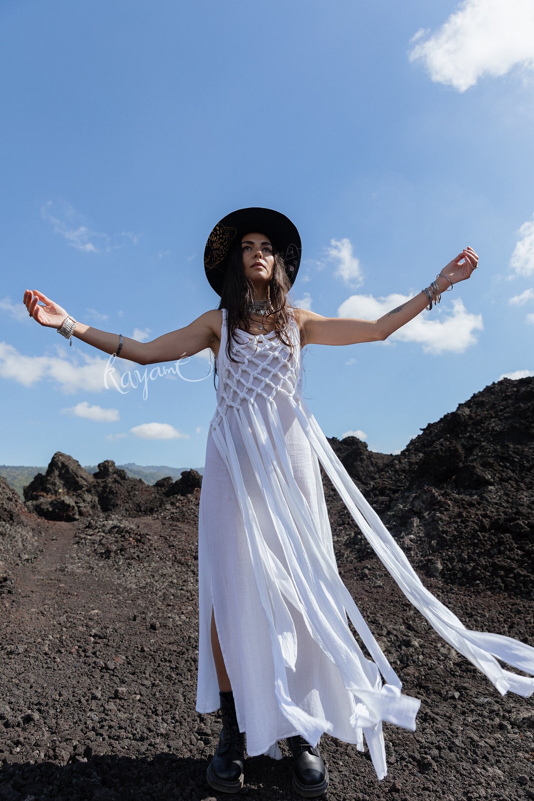 WHITE FRINGE DRESS ꧁kayame꧂ Macrame Dress • White Goddess Dress • White ...