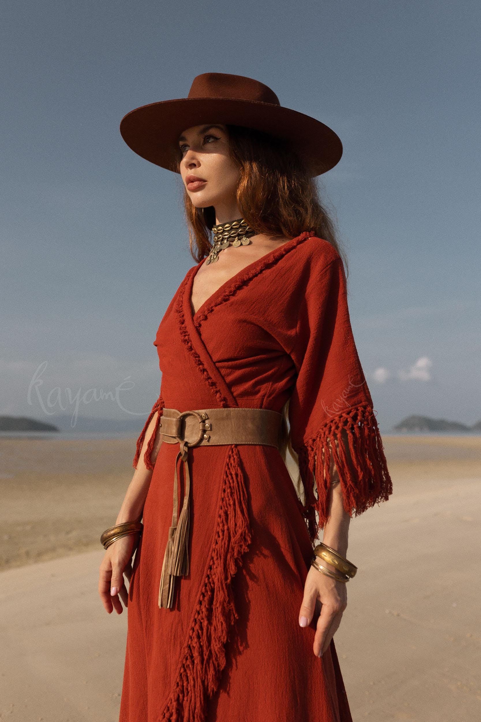 RED BOHO DRESS ꧁kayame꧂ Fringe Bohemian Dress • Boho Maxi Dress • Red ...