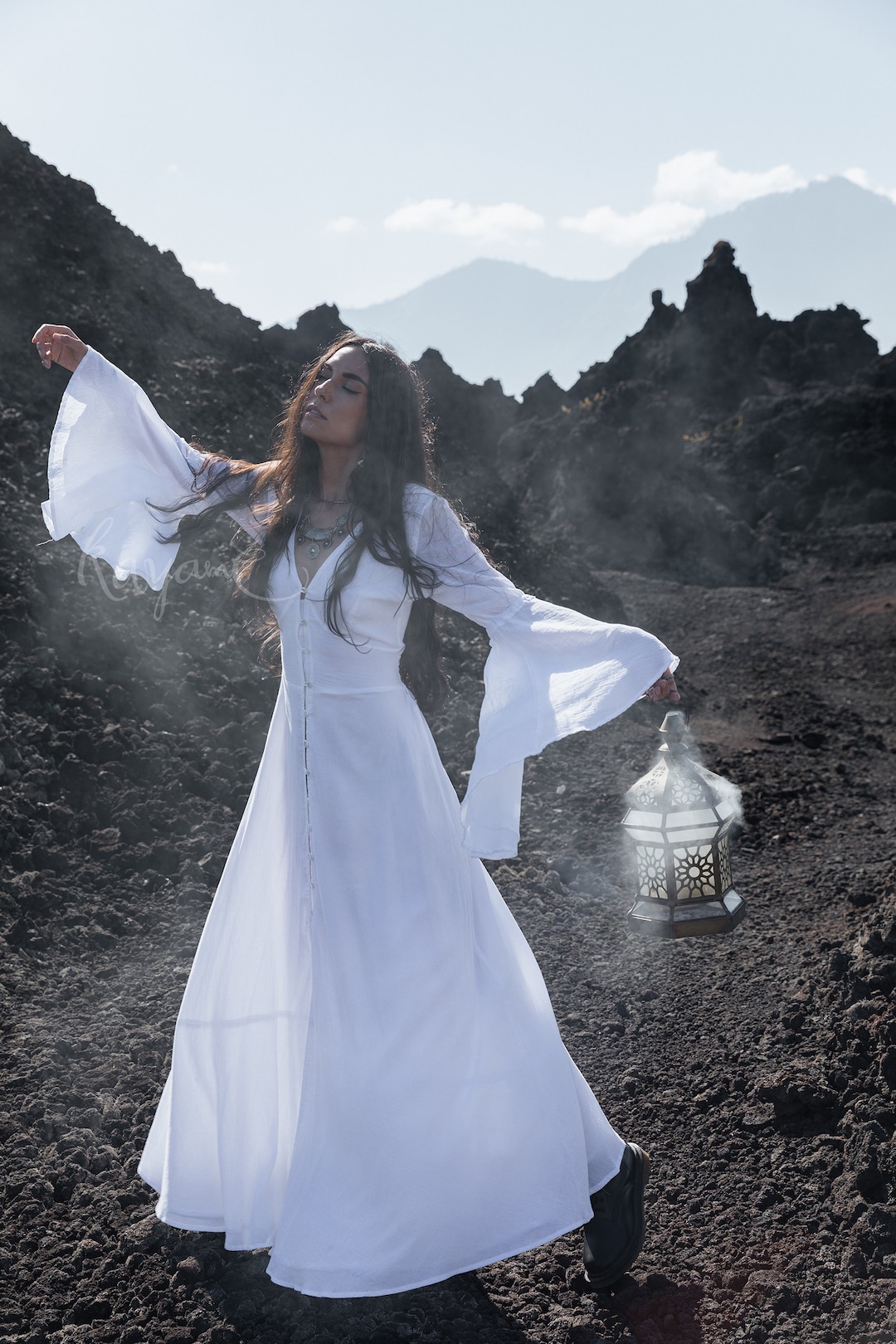 ELVEN DRESS ꧁kayame꧂ White Goddess Dress • Fairy Wedding Dress • White ...