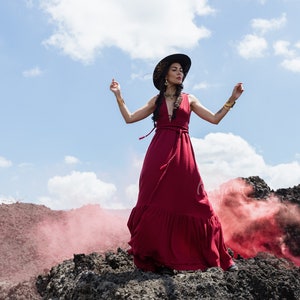 RED DRESS ꧁kayame꧂ Red Goddess Dress • Red Boho Wedding Dress • Greek ...