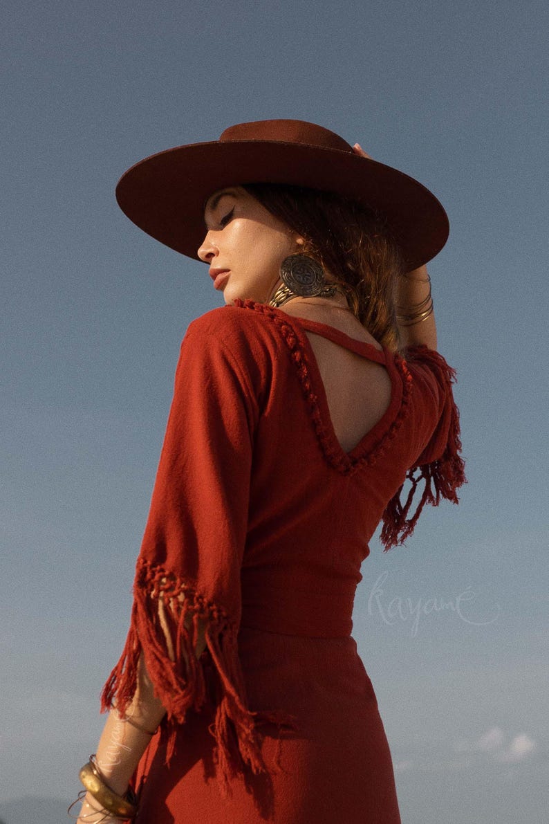 RED BOHO DRESS ꧁kayame꧂ Fringe Bohemian Dress • Boho Maxi Dress • Red ...