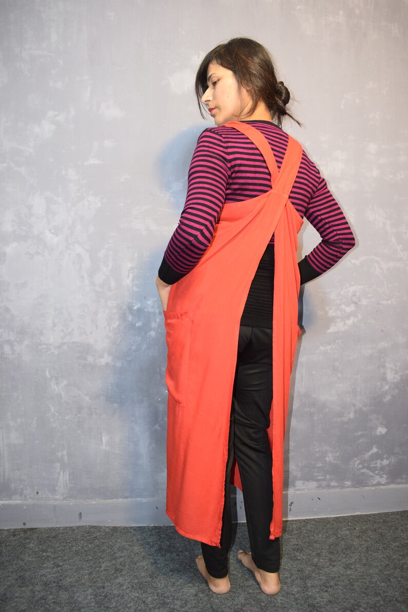 Handmade Rust Rayon Apron Two Pockets Wine Red Rust Pinafore Crafter ...