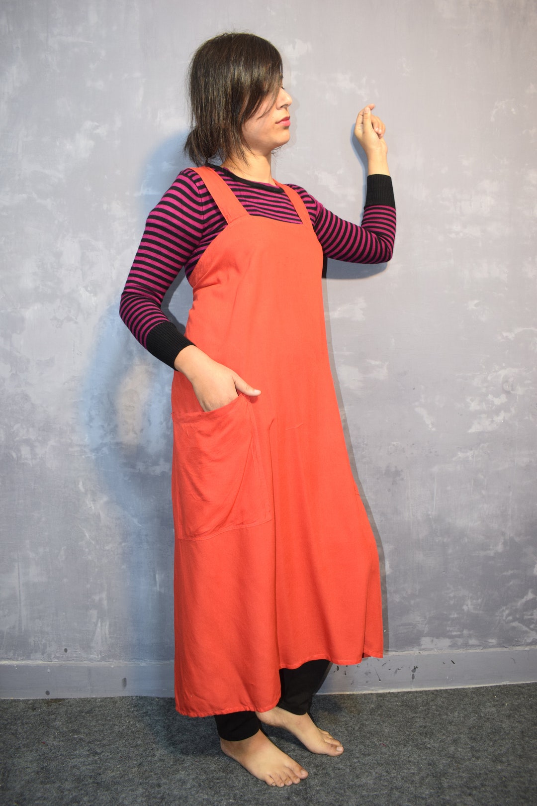 Handmade Rust Rayon Apron Two Pockets Wine Red Rust Pinafore Crafter ...