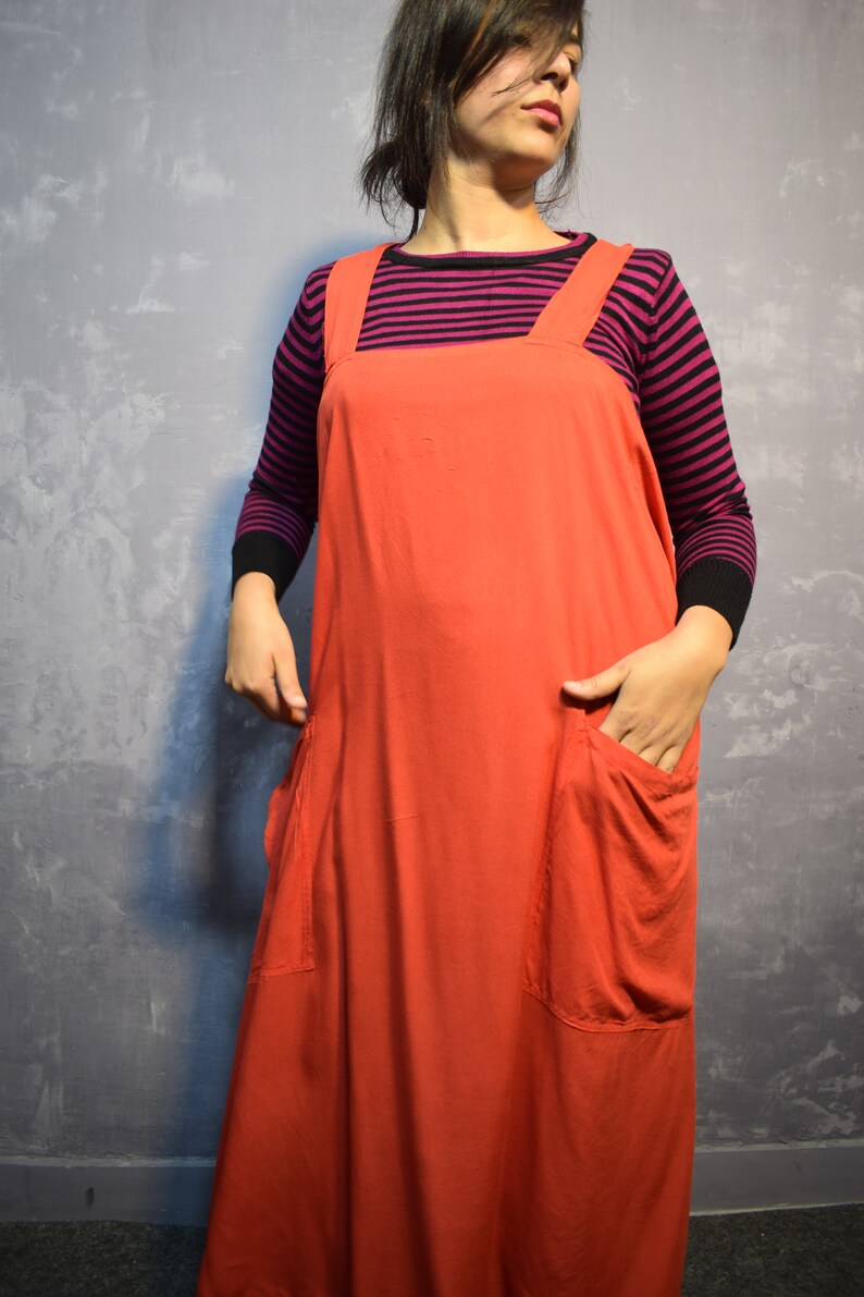 Handmade Rust Rayon Apron Two Pockets Wine Red Rust Pinafore Crafter ...