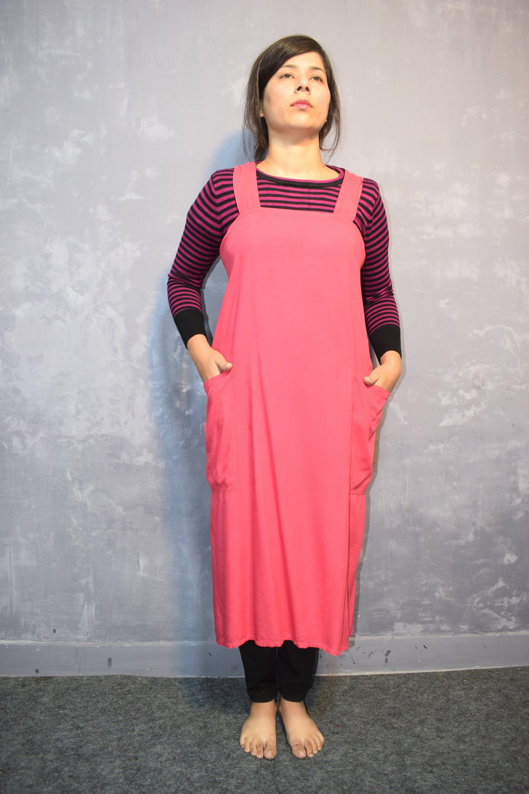 Cross Back Rayon Dark Pink Apron for Christmas With Pockets Handcrafted ...