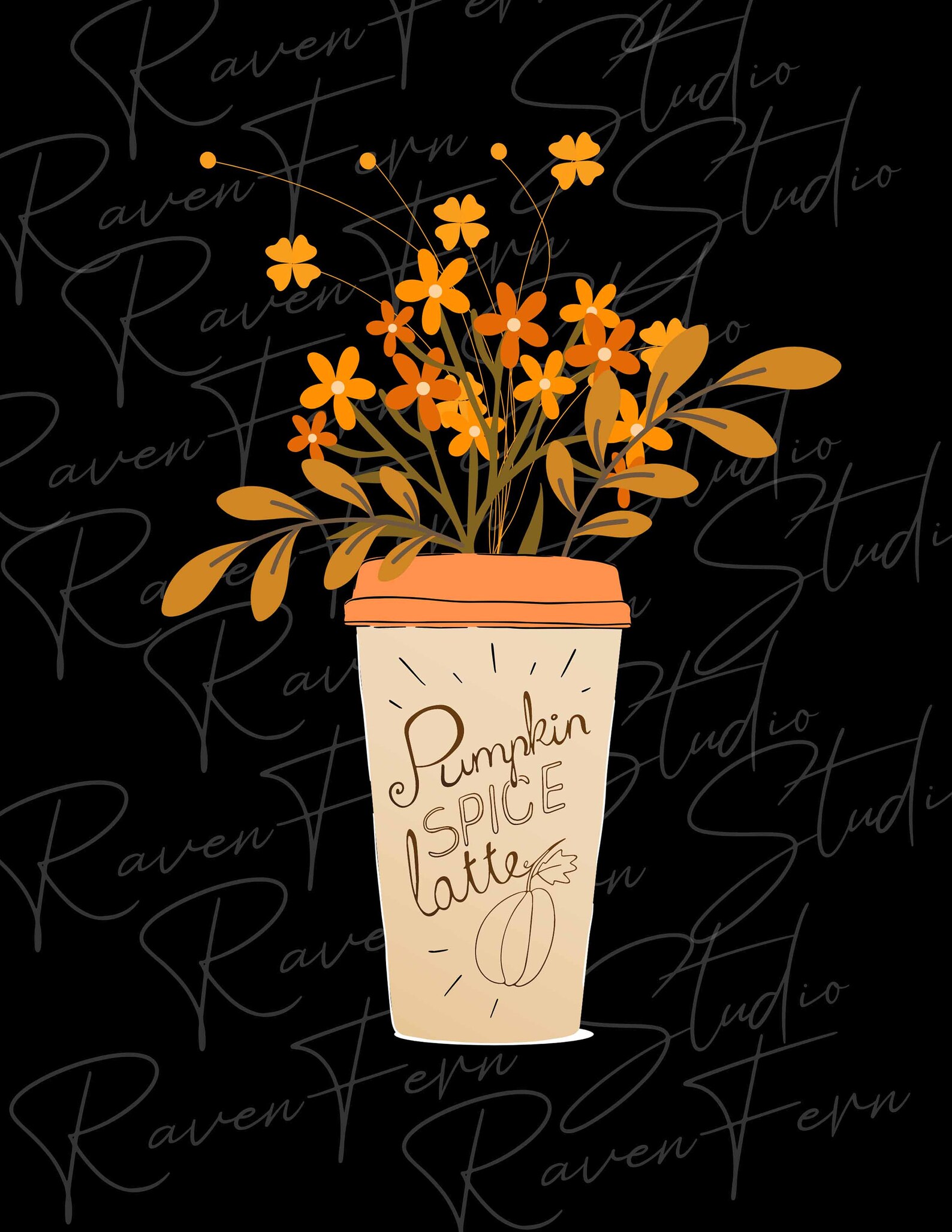 PSL Pumpkin Spice Latte Fall Flowers PNG Downloadable Digital - Etsy