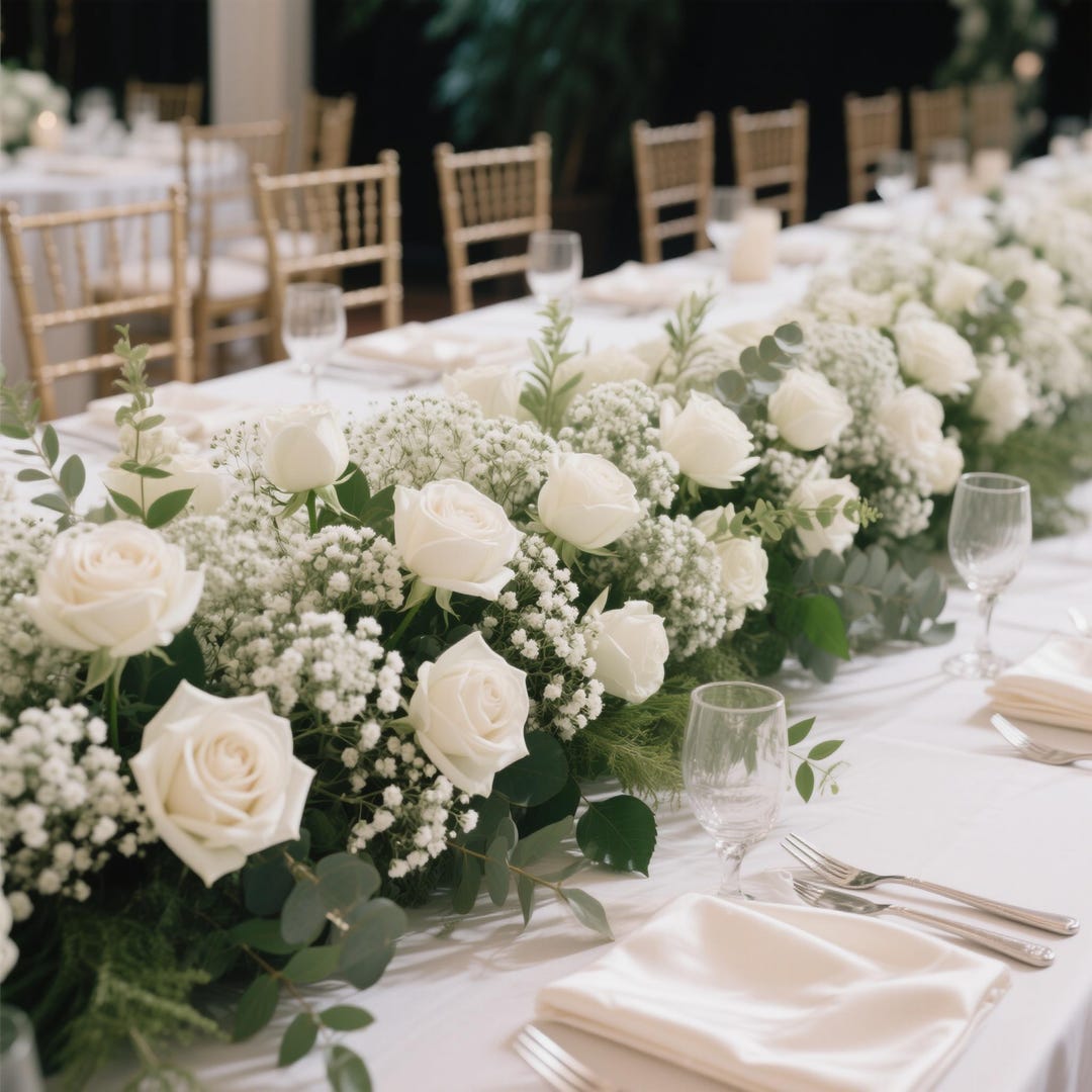 White Rose Flower Runner Babysbreath,wedding Flower Babysbreath Row ...