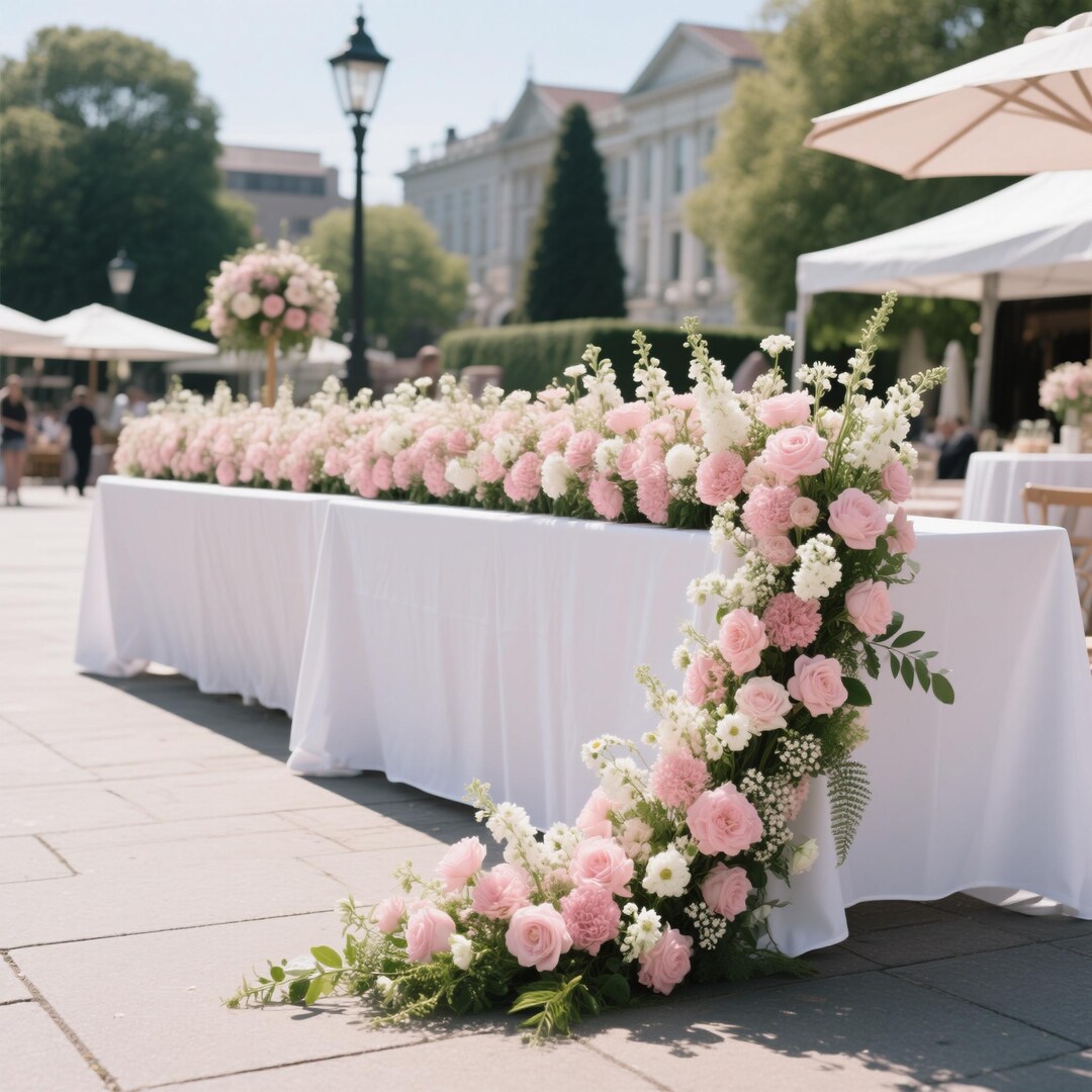 Real Touch Faux Flowers,pink Rose Greenery Table Runner Flower Row ...