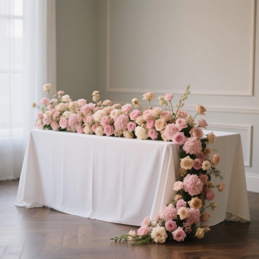 Light Pink Flower Runner,table Flower Garland,wedding Flower Row,bridal ...