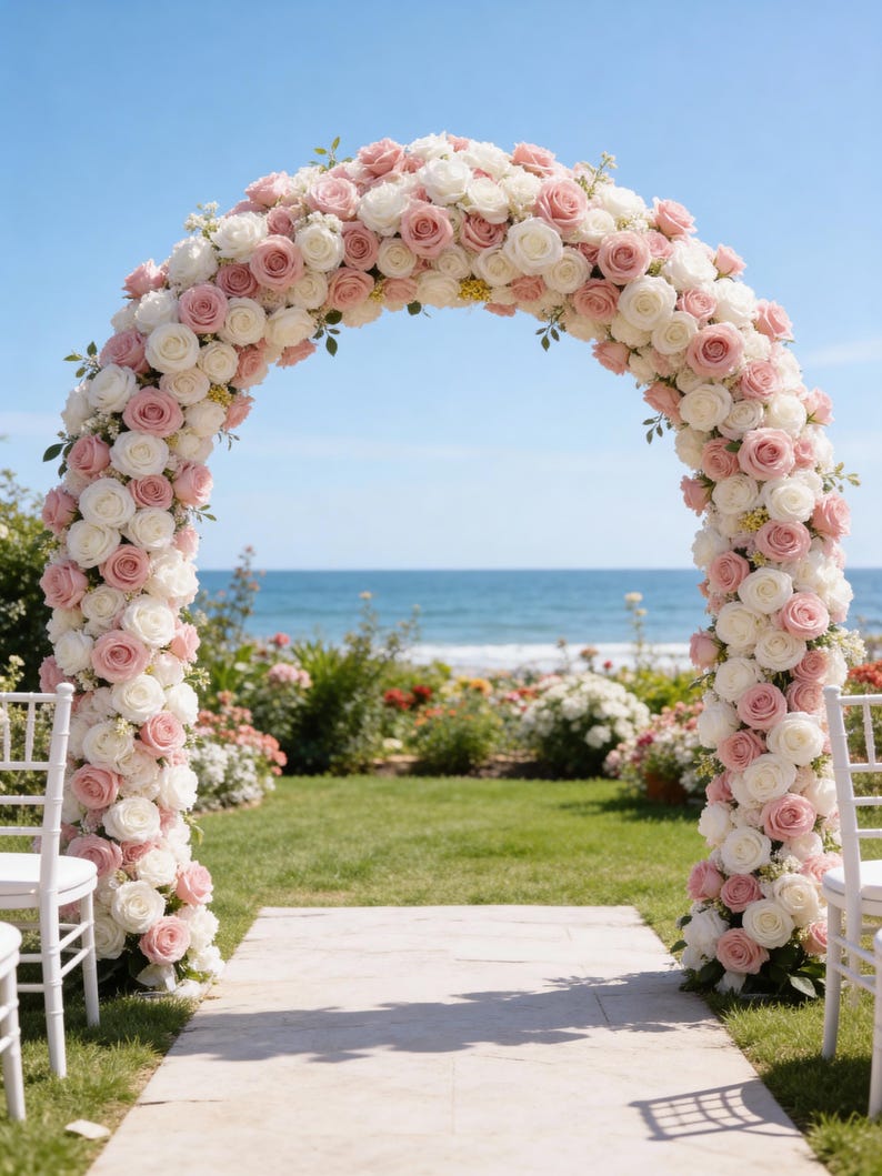 White Artificial Rose Floral Arch,wedding Flower Arrrangement,bridal ...