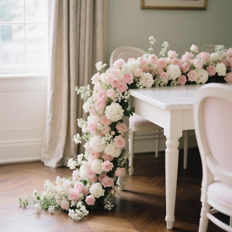 Light Pink Flower Runner,table Flower Garland,wedding Flower Row,bridal ...