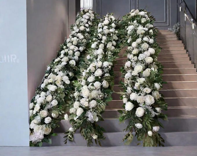 White Rose Flower Runner Babysbreath Garland,wedding Flower Babysbreath ...