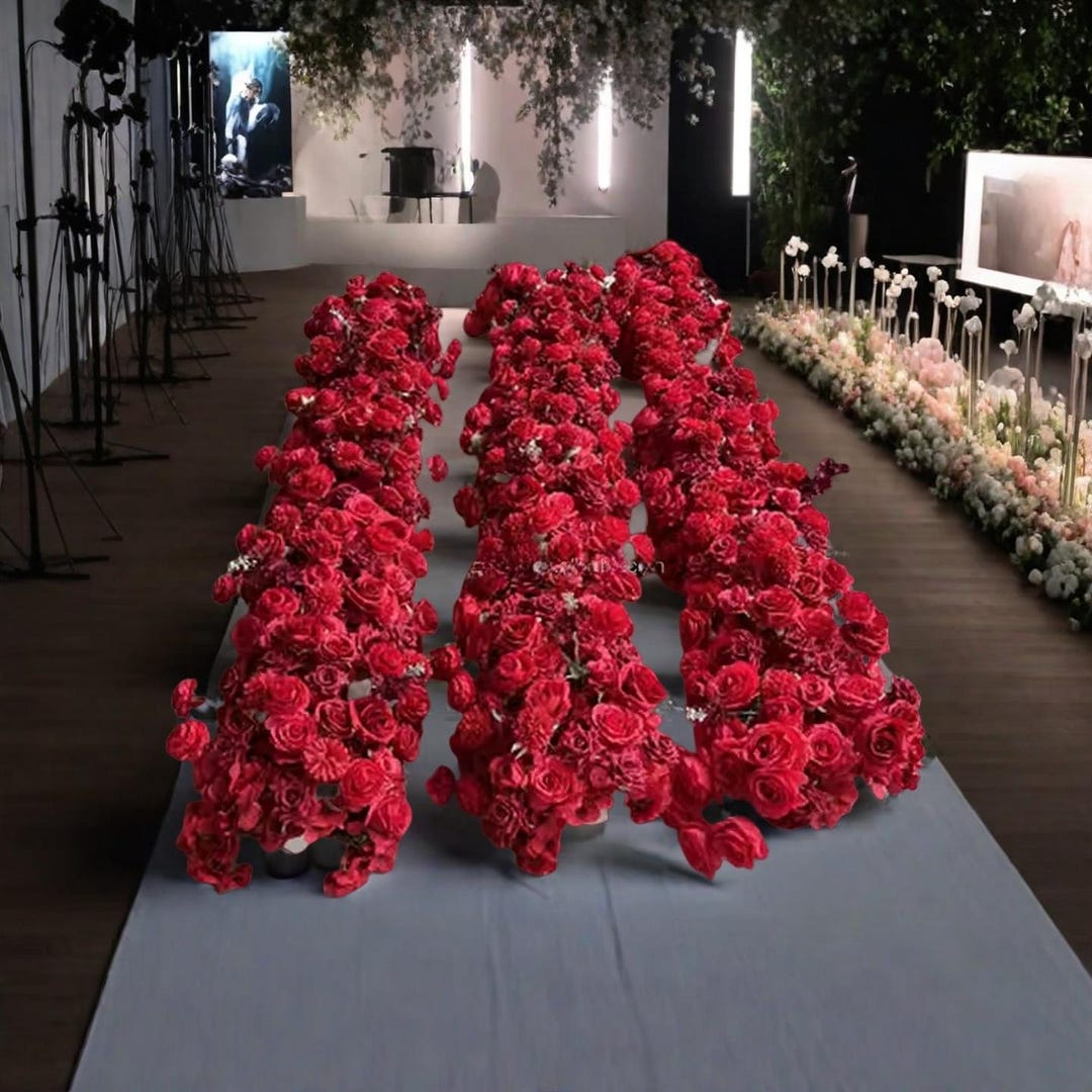 Red Rose Floral Arch,table Flower Runner,stair Aisle Flower Row,table ...