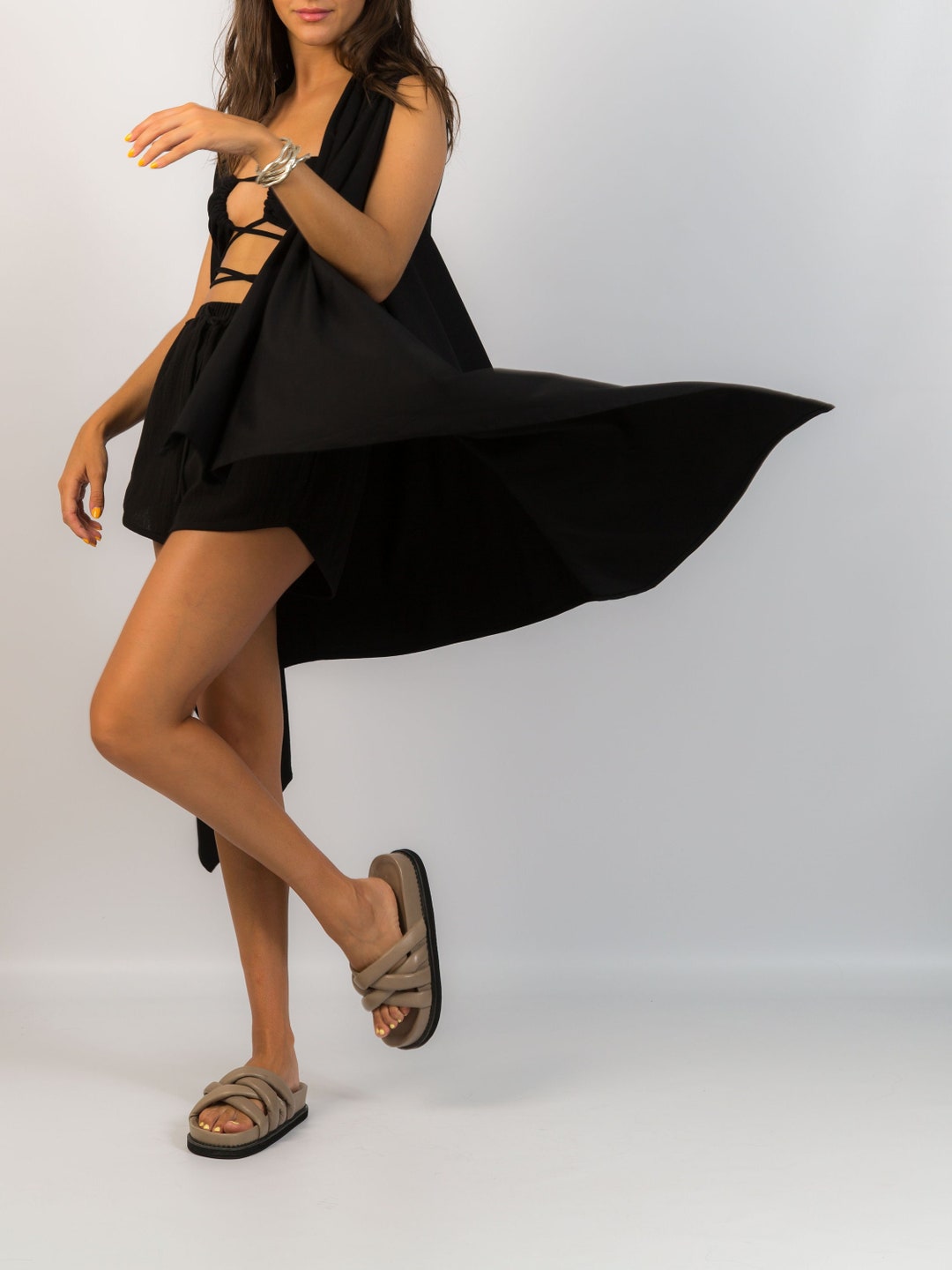 Bamboo Cotton Flowy Vest Long Black Vest - Etsy