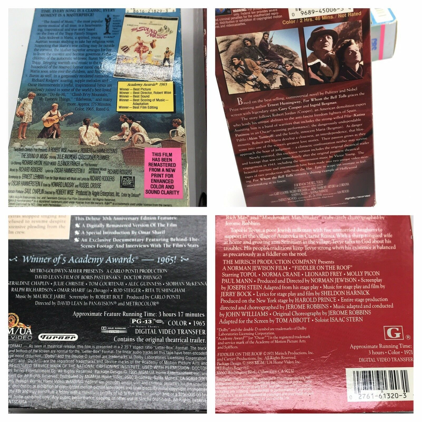 4 VHS Tape Box Set Movies Sound of Music Doctor Zhivago - Etsy