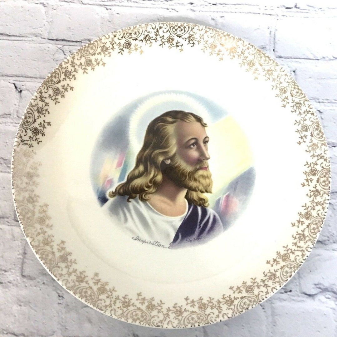 Vintage 10 Inch JESUS Plate Gold Accent Trim Called Inspiration Artist ...