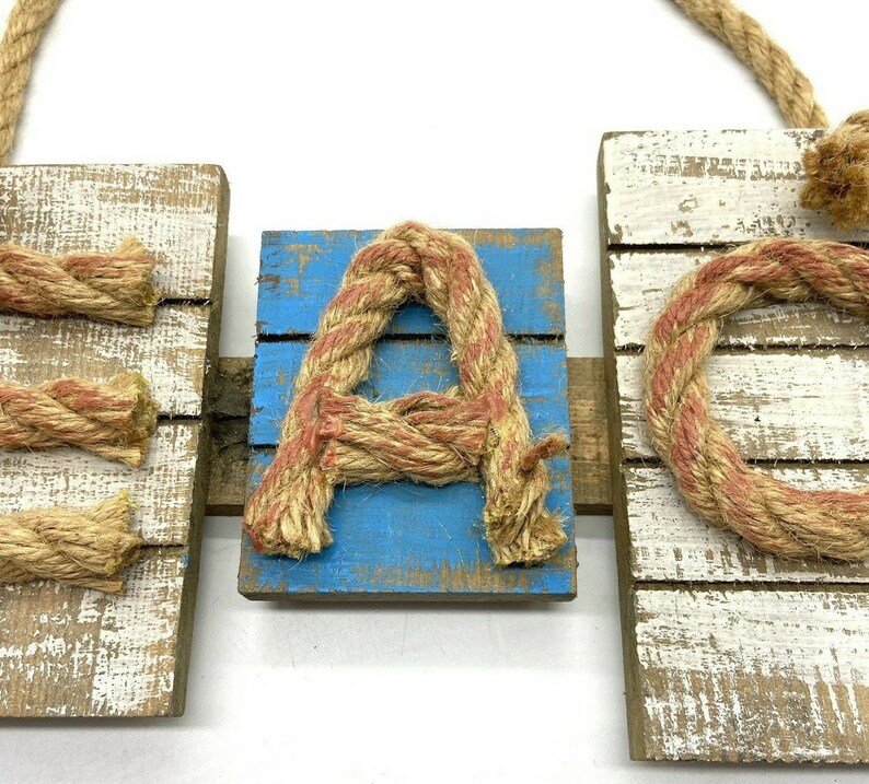 Wooden & Rope BEACH Sign Rustic Distressed 3D Wooden Hanging Wall Decor ...