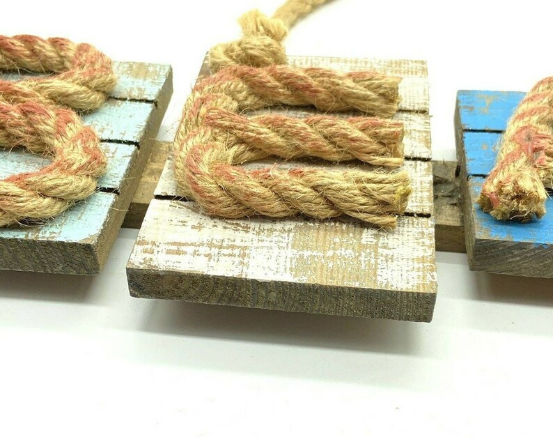 Wooden & Rope BEACH Sign Rustic Distressed 3D Wooden Hanging Wall Decor ...