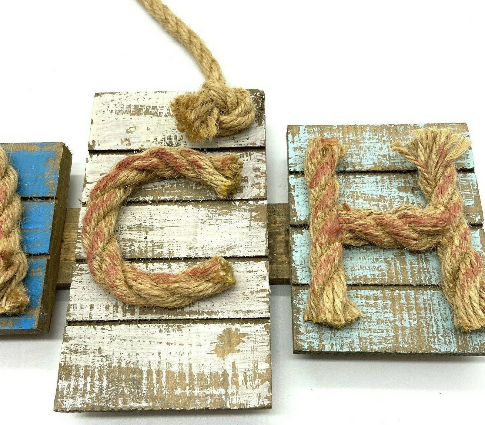 Wooden & Rope BEACH Sign Rustic Distressed 3D Wooden Hanging Wall Decor ...