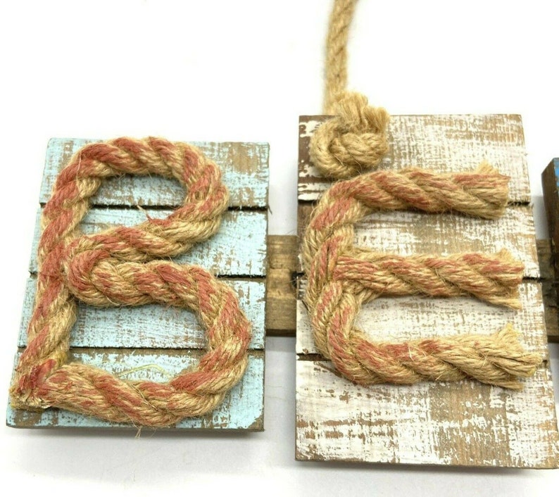 Wooden & Rope BEACH Sign Rustic Distressed 3D Wooden Hanging Wall Decor ...