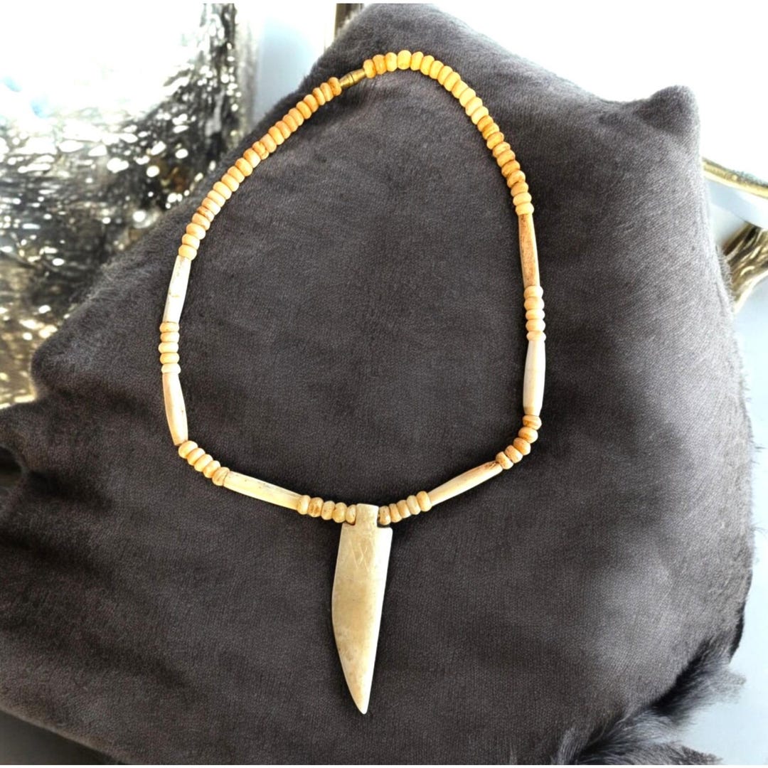 Vintage Native American Bone Necklace With Tribal Pendant & Beads - Etsy