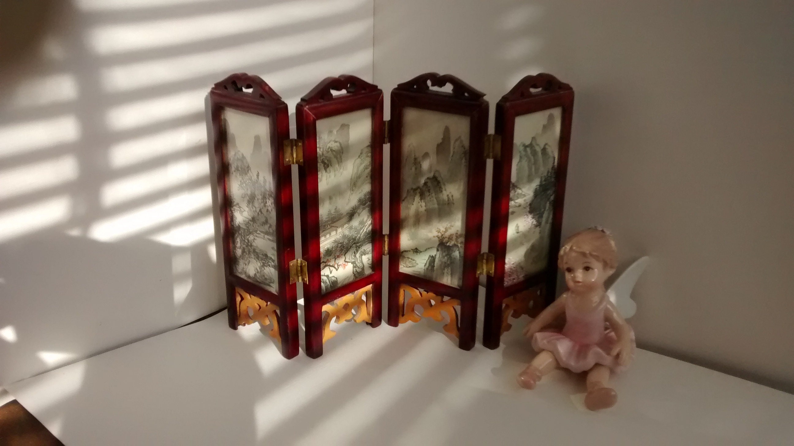 Vintage Chinese Silk Screen Table Decor Birds Flowers - Etsy