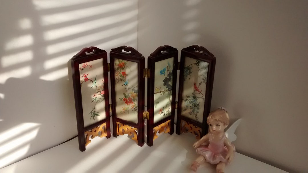 Vintage Chinese Silk Screen Table Decor Birds Flowers - Etsy