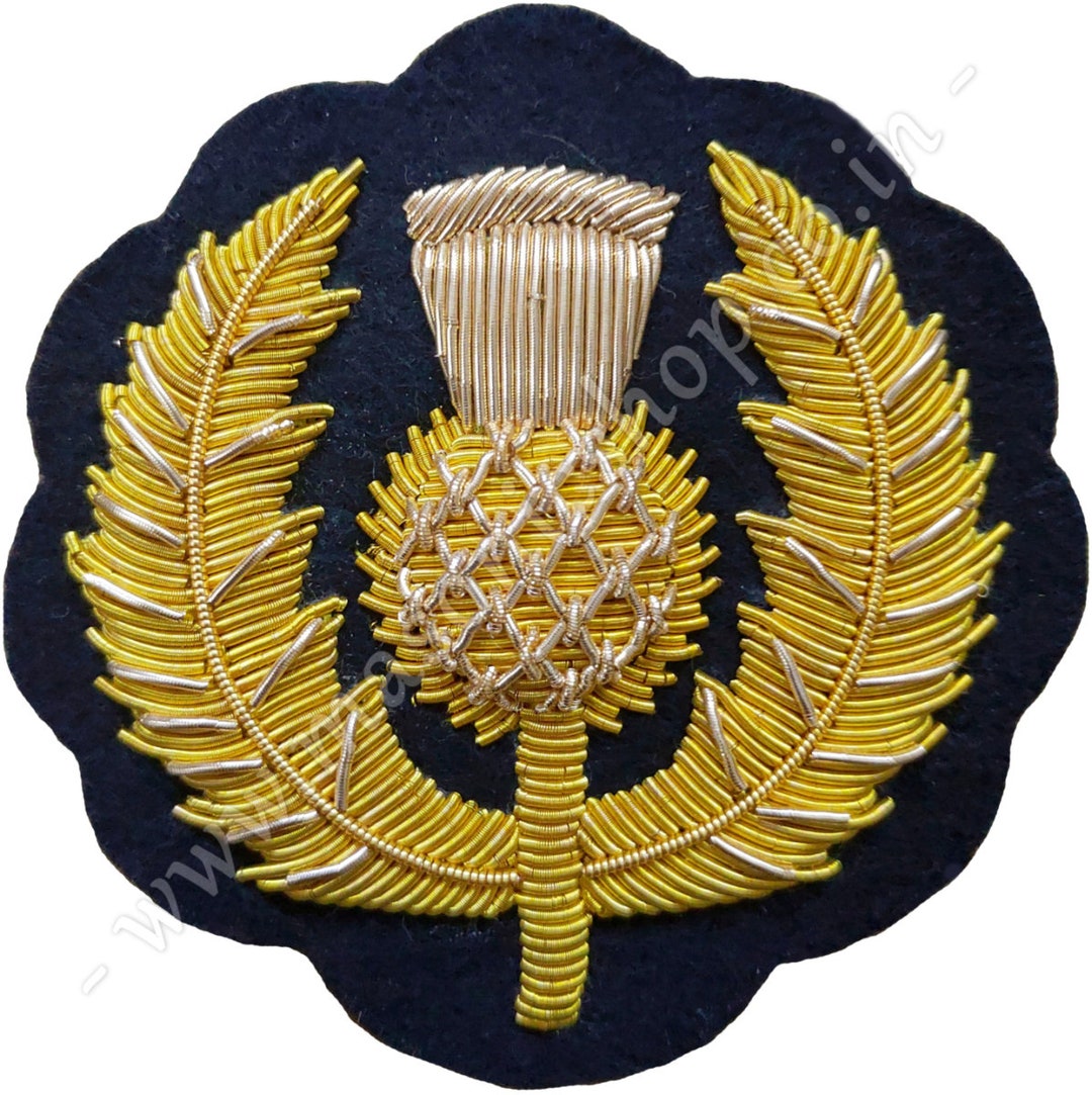 Scotland THISTLE PATCH Hand Embroidered With Golden Bullion Threads Sew ...