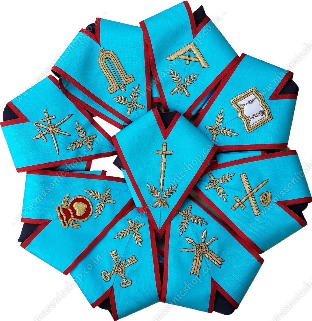 Masonic AASR Scottish Rite Blue Lodge Officer Collars Set of 9 Collars ...