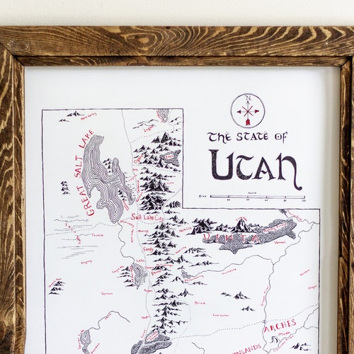 Utah Map Hand-drawn Fantasy Map of Utah 11x14 or 16x20 - Etsy