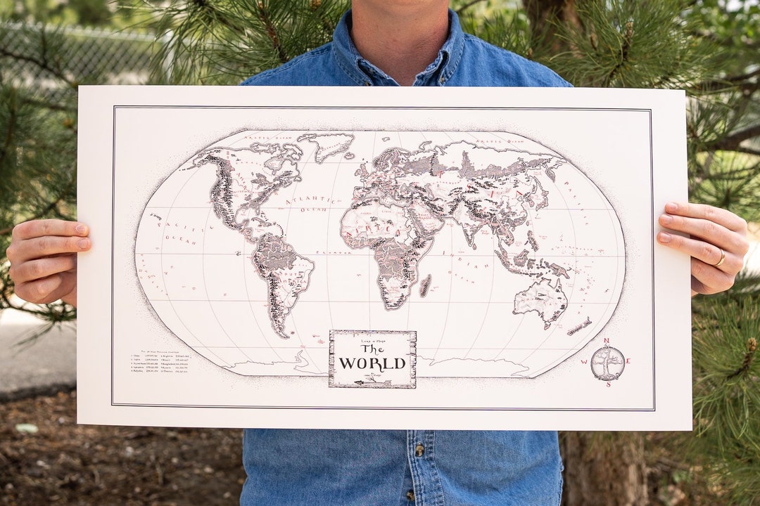 Hand Drawn World Map in a Fantasy - Etsy
