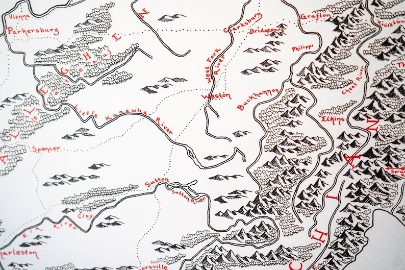 West Virginia Map Hand Drawn Fantasy Map for Home Decor | Etsy