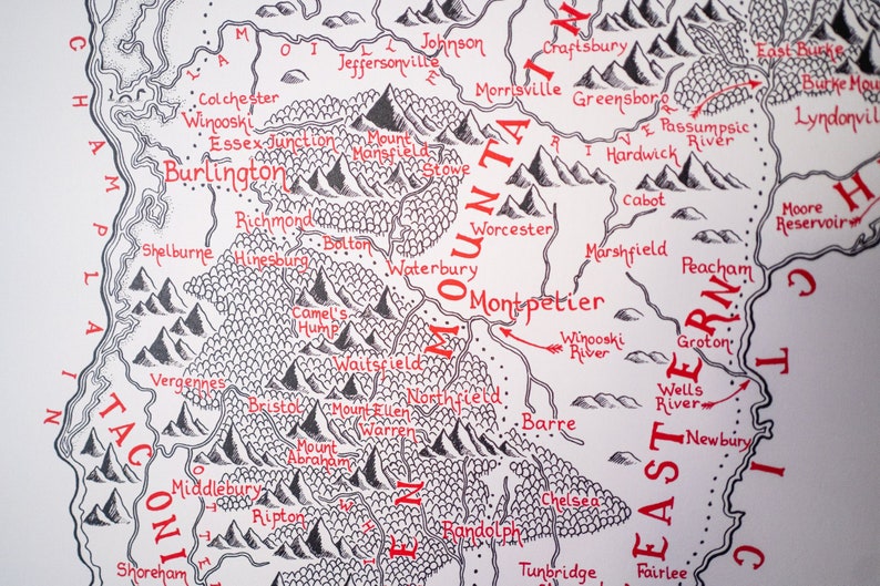 Vermont Map Hand Drawn Fantasy Map for Home Decor - Etsy