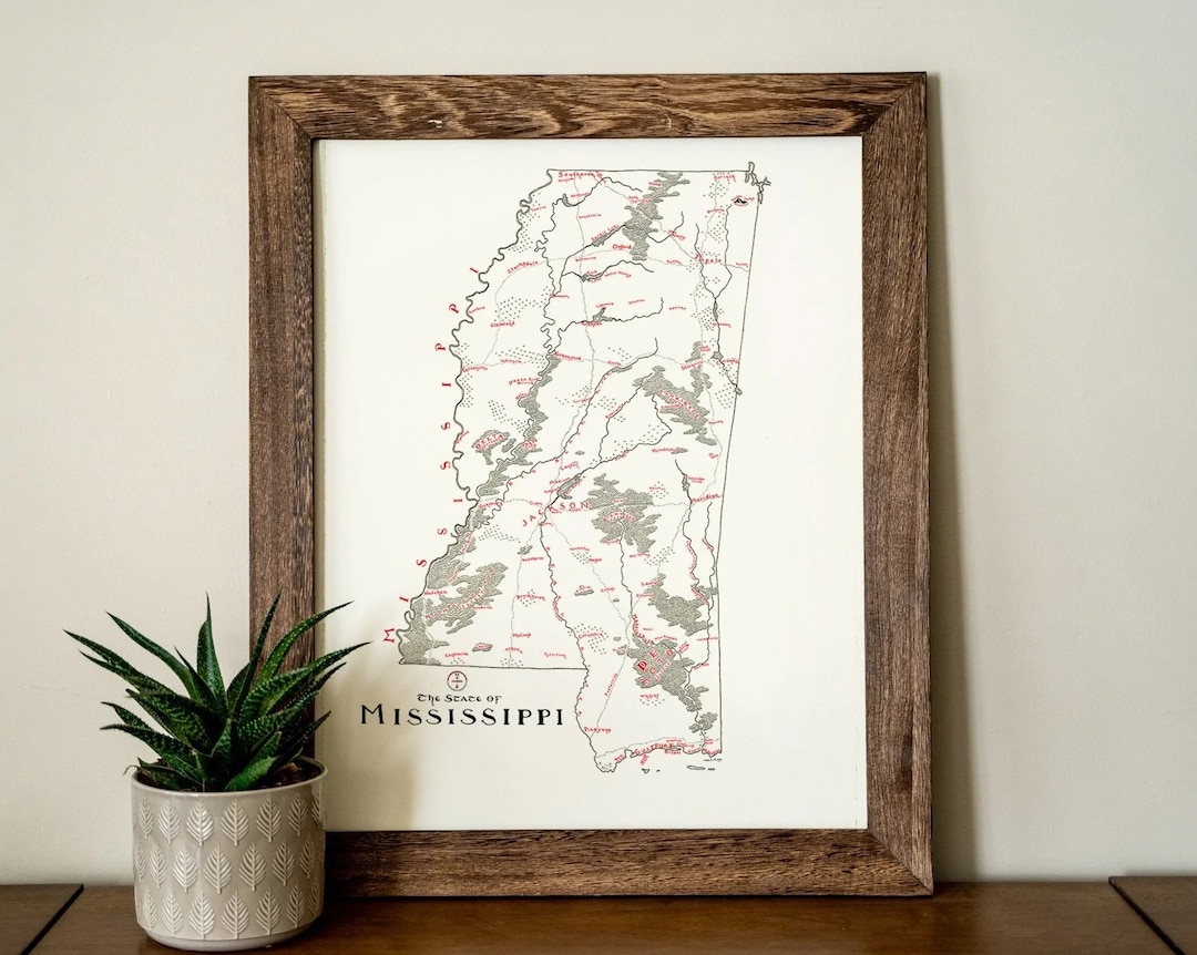 Mississippi Map Hand Drawn Fantasy Map for Home Decor - Etsy