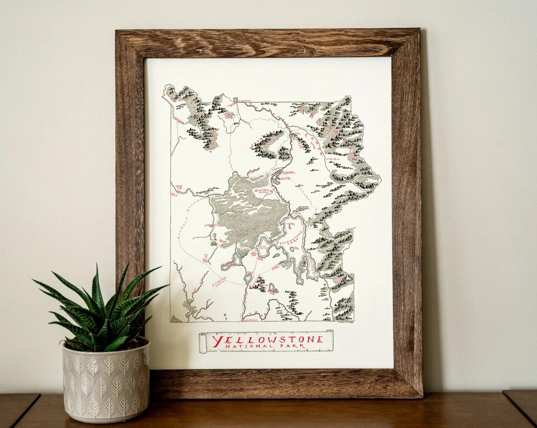 Yellowstone Map Hand Drawn Fantasy Map for Home Decor - Etsy