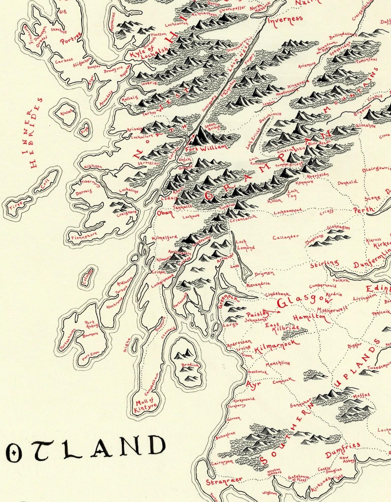 Scotland Map Hand Drawn Fantasy Map for Home Decor - Etsy