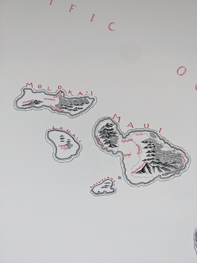 Hawaii Map Hand Drawn Fantasy Map for Home Decor - Etsy