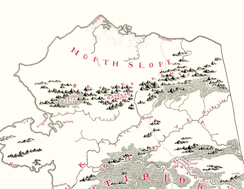 Alaska Map Hand Drawn Fantasy Map for Home Decor - Etsy