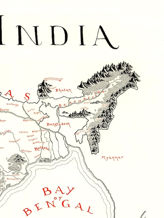 India Map Hand Drawn Fantasy Map for Home Decor - Etsy