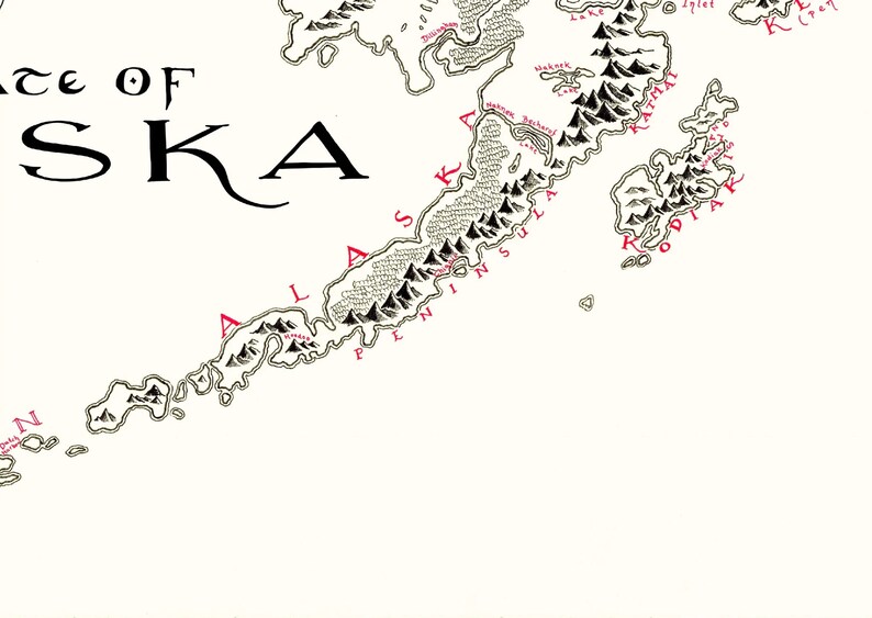 Alaska Map Hand Drawn Fantasy Map for Home Decor - Etsy