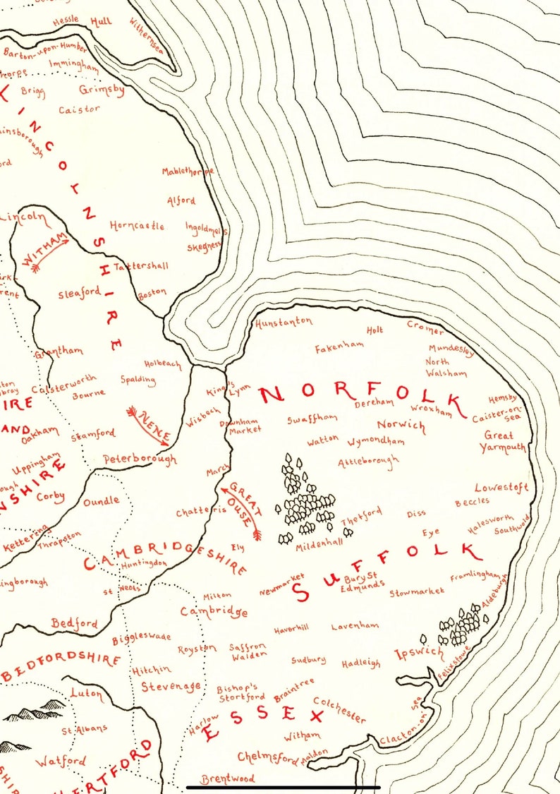 England Map Hand Drawn Fantasy Map for Home Decor - Etsy